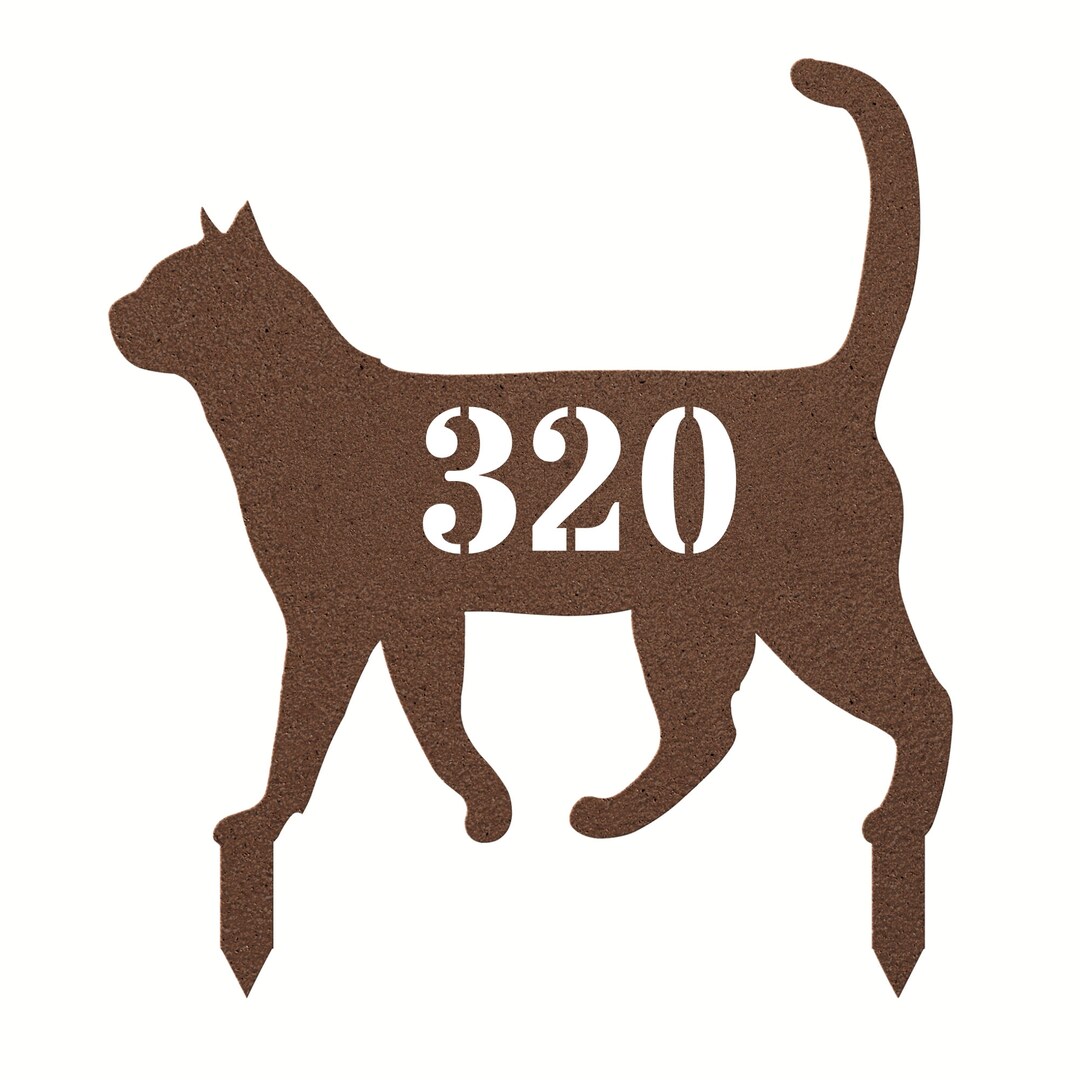 Cat House Number Sign Yard Address Plaque Garden Lawn Stake Metal Last ...