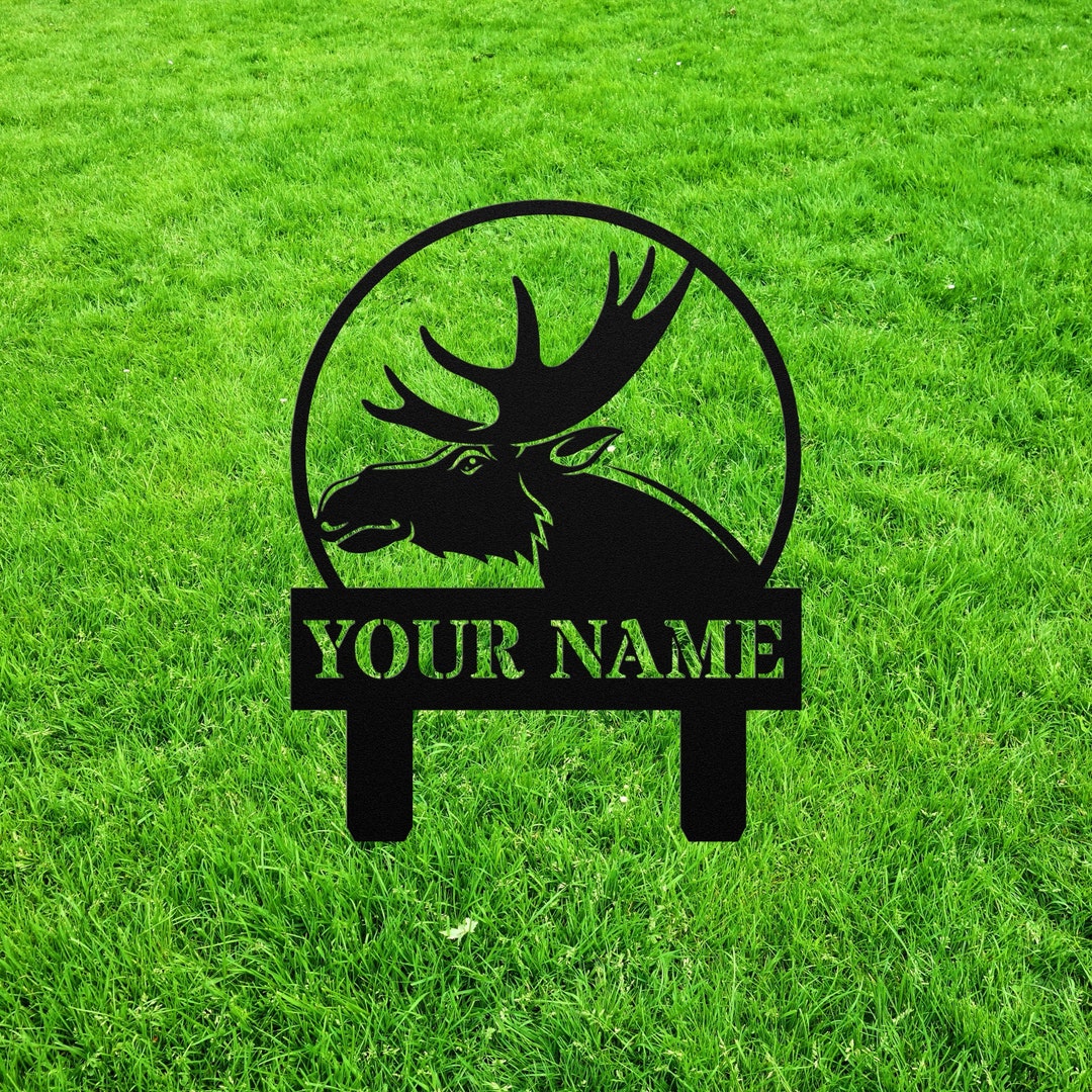 Custom Moose Head Yard Sign Stake, Personalized Moose Metal Monogram ...
