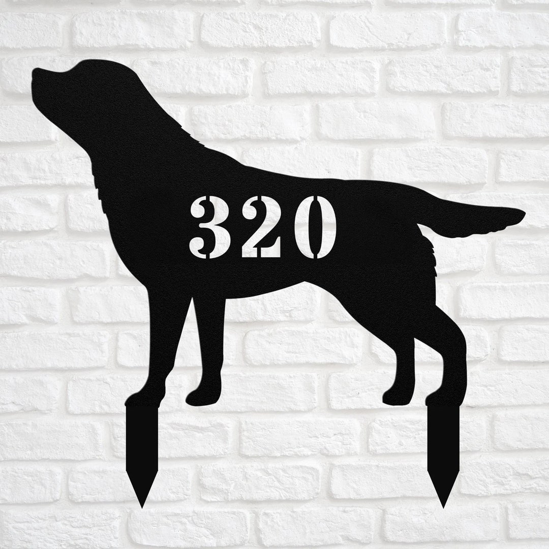 Black Lab House Number Sign Yard Address Plaque Garden Lawn Stake Metal ...