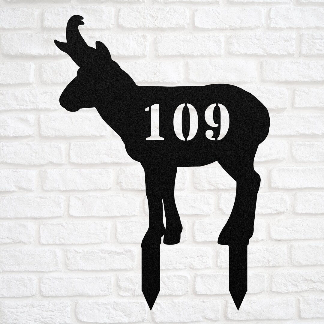 Pronghorn House Number Sign Yard Address Plaque Garden Lawn Stake Metal ...