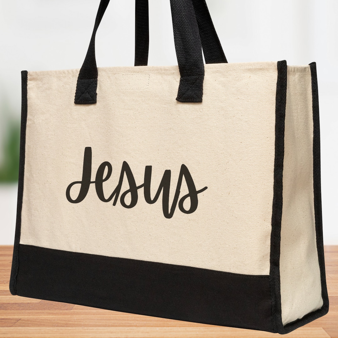 Jesus Tote Bag - Jesus Script Word Art Religion Christian Wedding ...