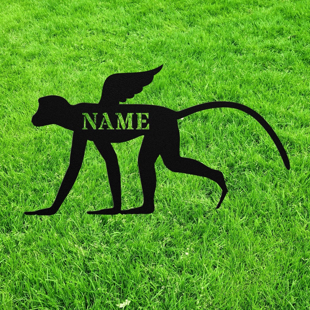 Monkey Angel Wings Garden Statue Stake, Custom Monkey Outdoor Yard Art ...