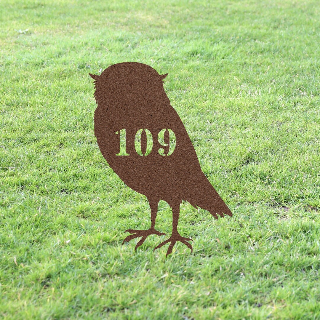 Burrowing Owl House Number Sign Yard Address Plaque Garden Lawn Stake ...