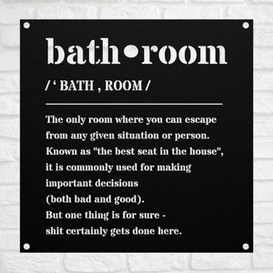 Bathroom Definition Sign Metal Plaque Wall Art, Bathroom Wall Art, Home ...