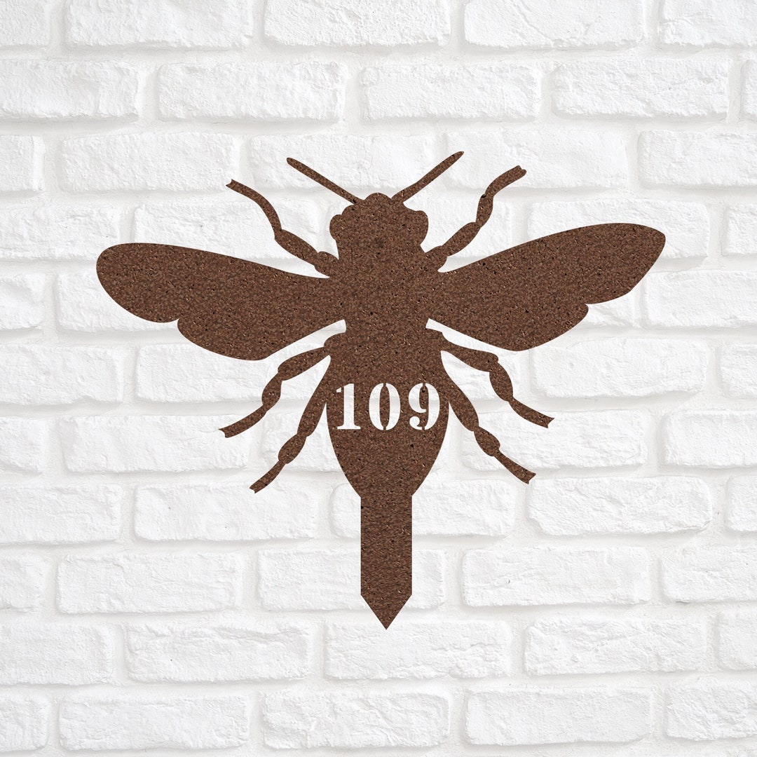 Bee House Number Sign Yard Address Plaque Garden Lawn Stake Metal Last ...
