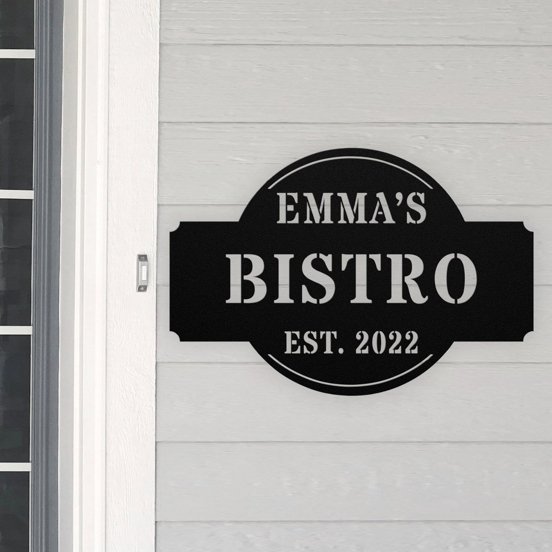 Personalized Bistro Metal Sign Wall Art, Custom Bistro Plaque Front ...