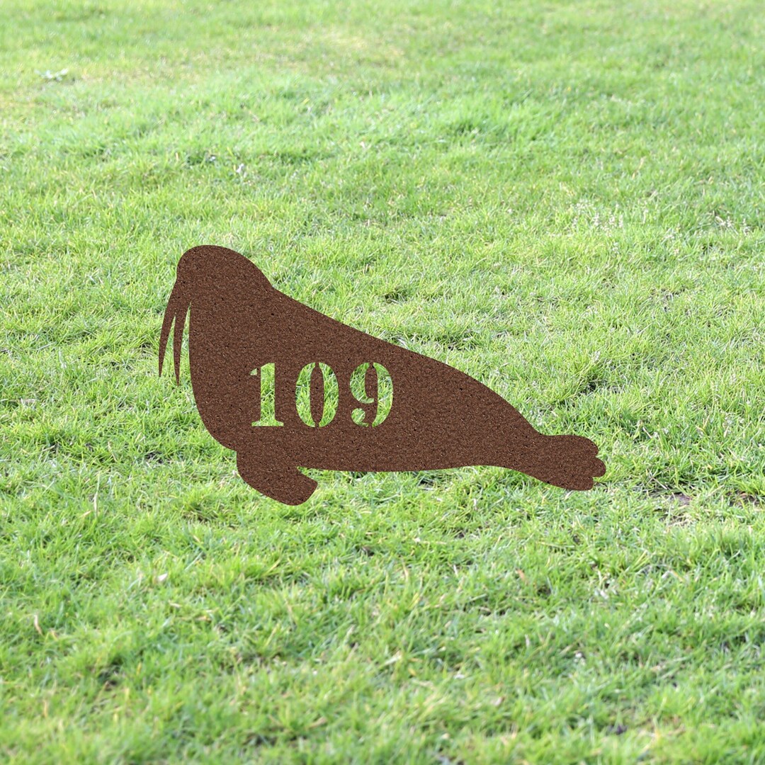 Walrus House Number Sign Yard Address Plaque Garden Lawn Stake Metal ...