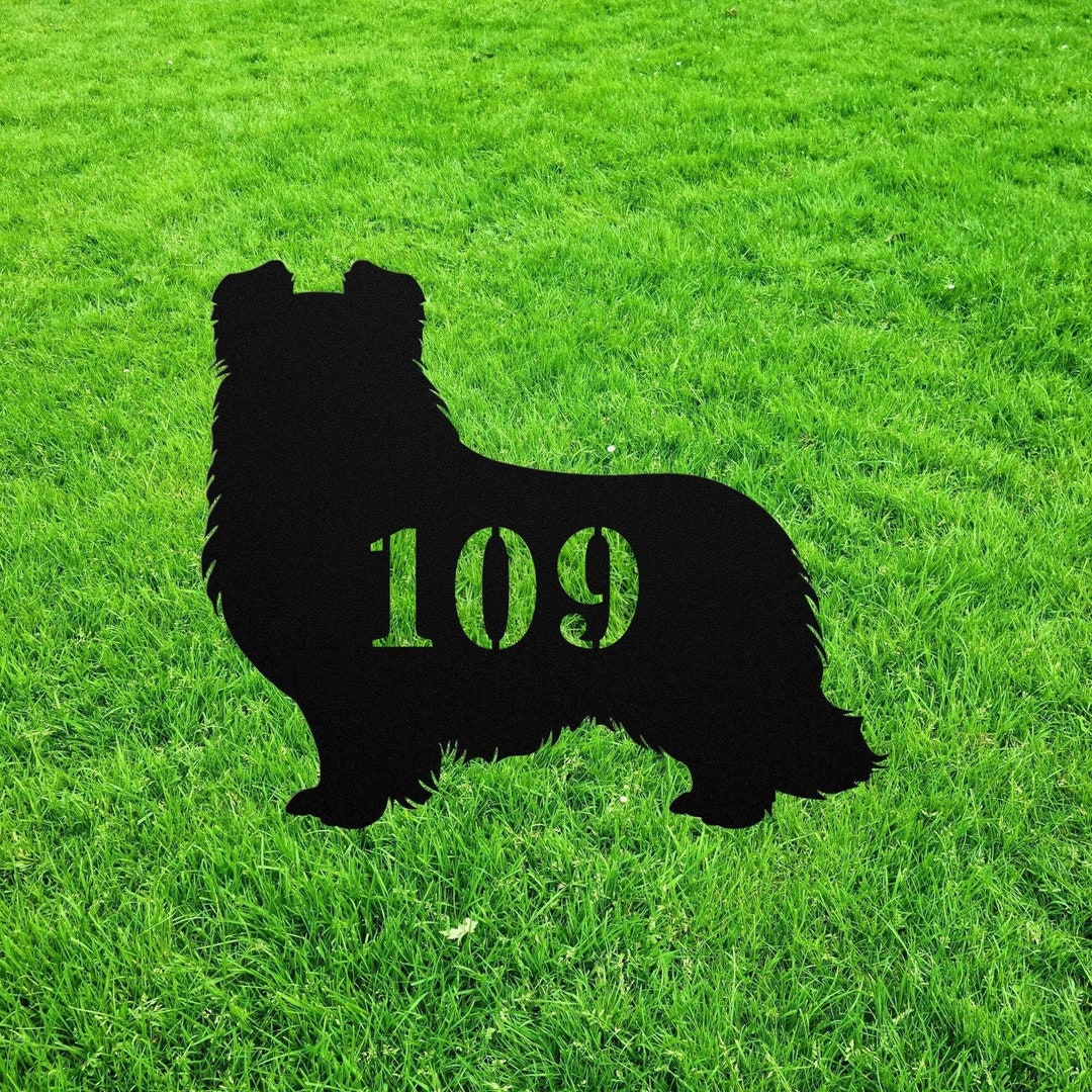 Shetland Sheepdog Sheltie House Number Sign Yard Address Plaque Garden ...