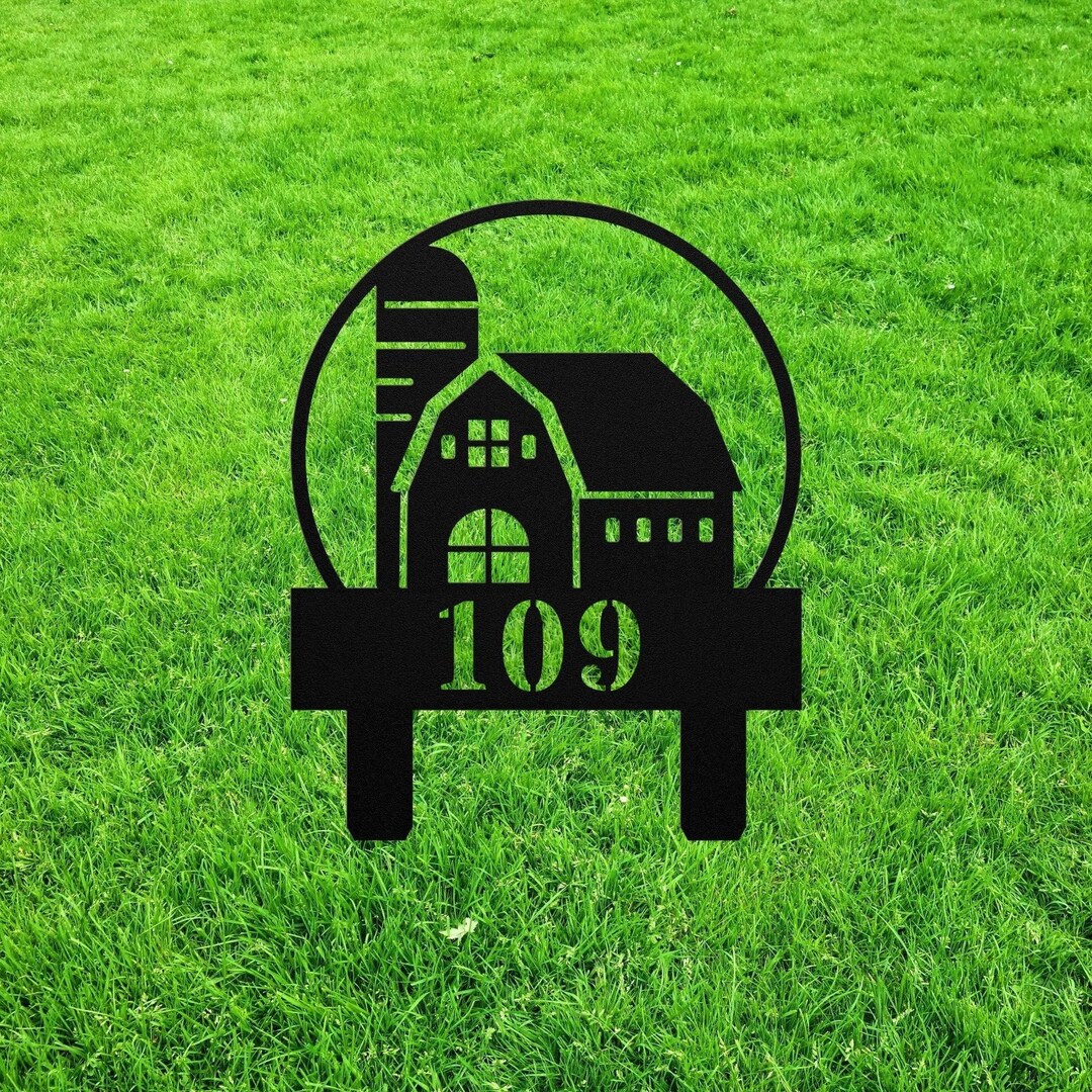 Farm Barn House Number Sign Yard Address Plaque Garden Lawn Stake Metal ...
