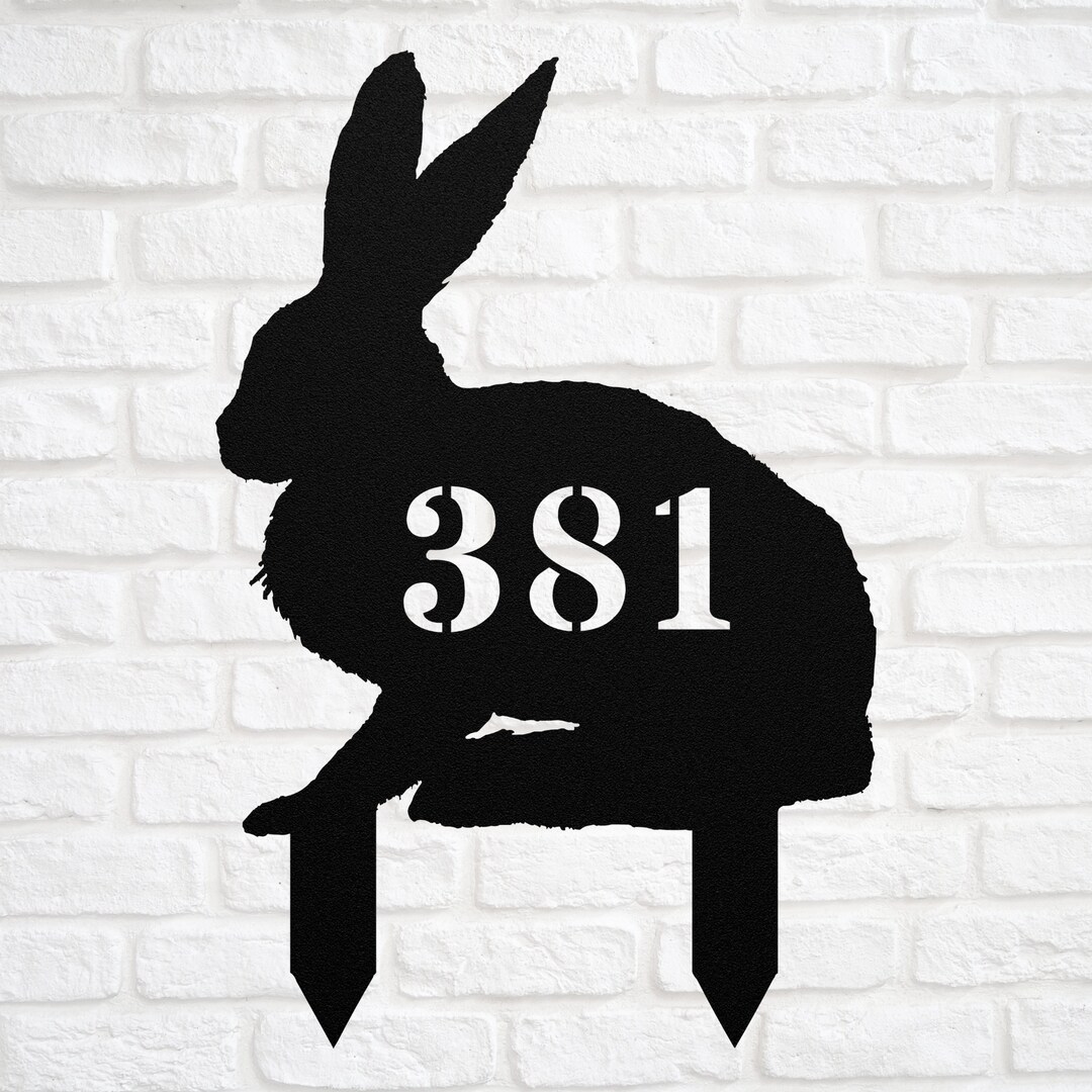 Hare House Number Sign Yard Address Plaque Garden Lawn Stake Metal Last ...