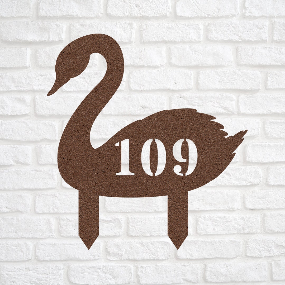 Swan House Number Sign Yard Address Plaque Garden Lawn Stake Metal Last ...