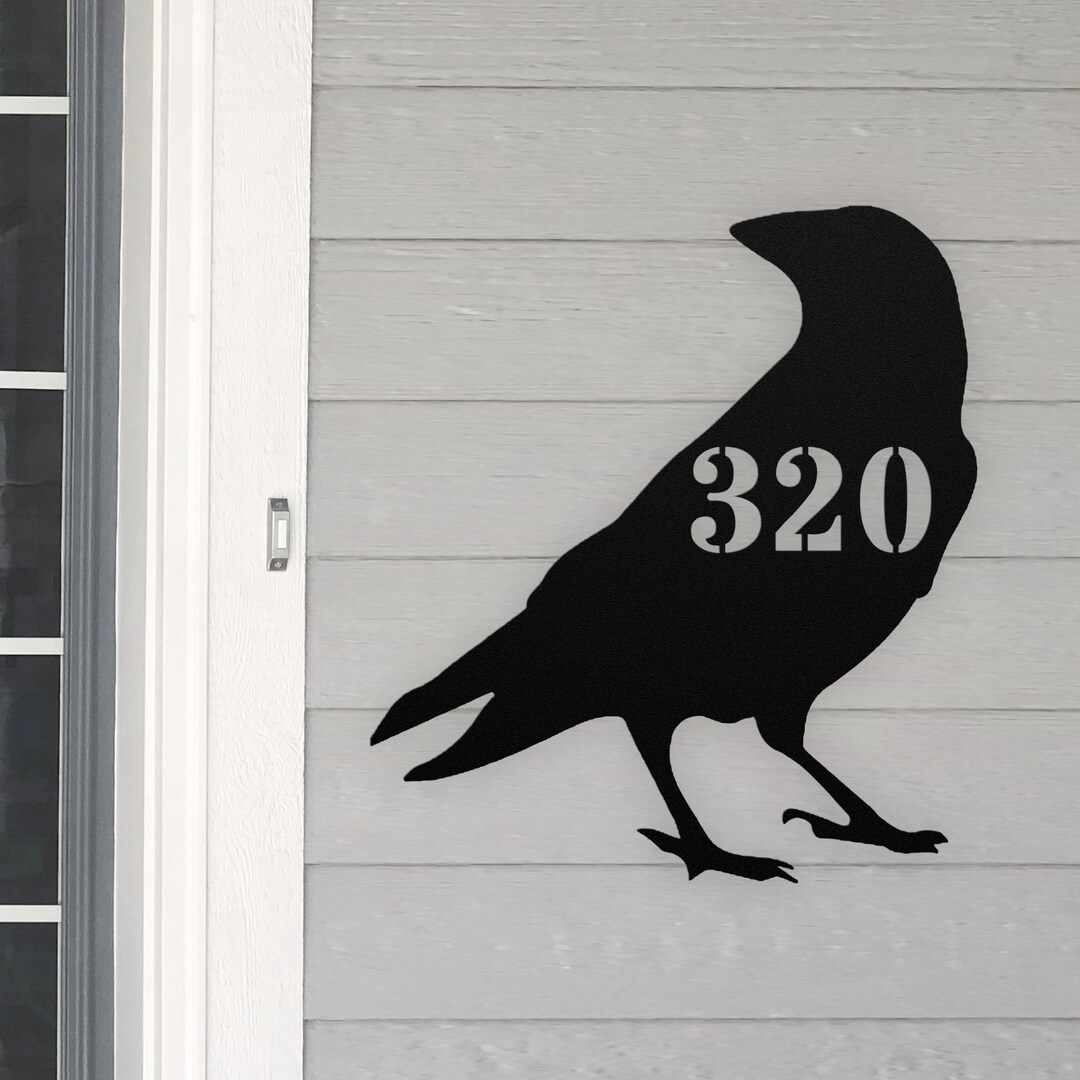Personalized Raven Address House Number Sign Crow Metal Wall Art ...