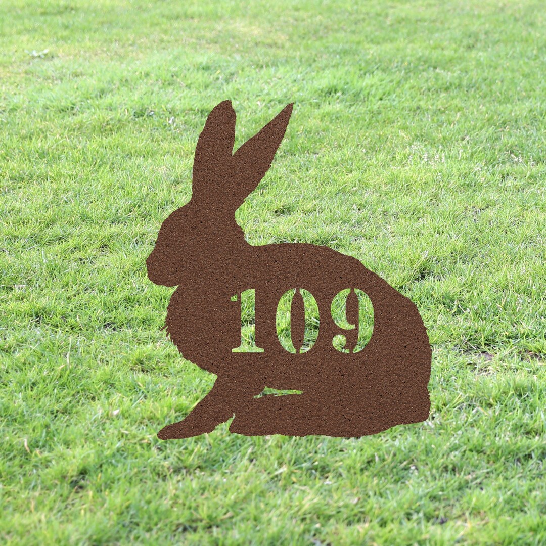 Hare House Number Sign Yard Address Plaque Garden Lawn Stake Metal Last ...