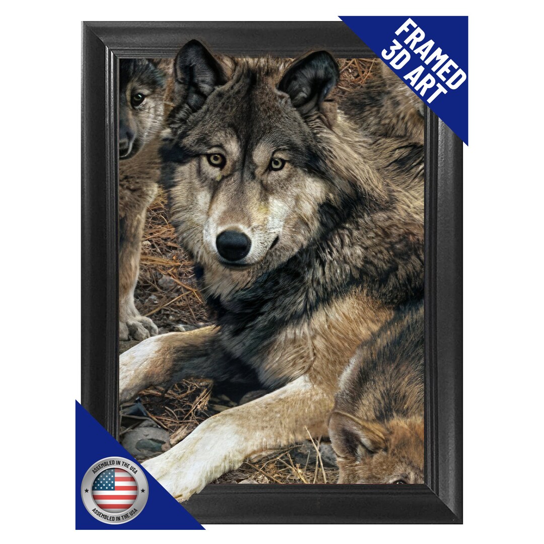 Wolf With Puppies 3D Poster Wall Art Decor Framed Print 14.5 X 18.5 ...