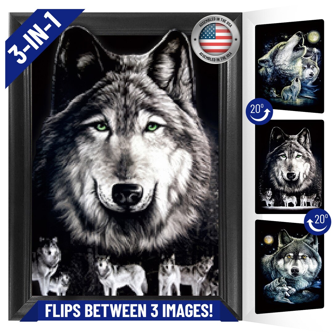 Wolf Pack Portrait 3D Flip Poster Wall Art Decor Framed Print 14.5 X 18 ...