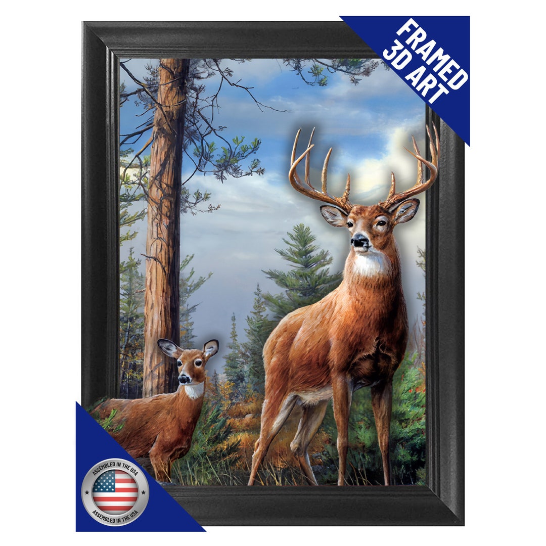 Two Deer Buck and Doe Deer 3D Poster Wall Art Decor Framed Print 14.5 X ...