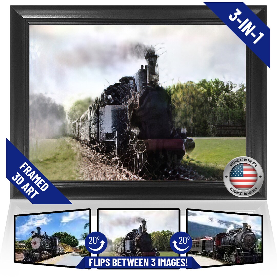 Train 3D Flip Poster Wall Art Decor Framed Print 14.5 X 18.5 Vintage ...