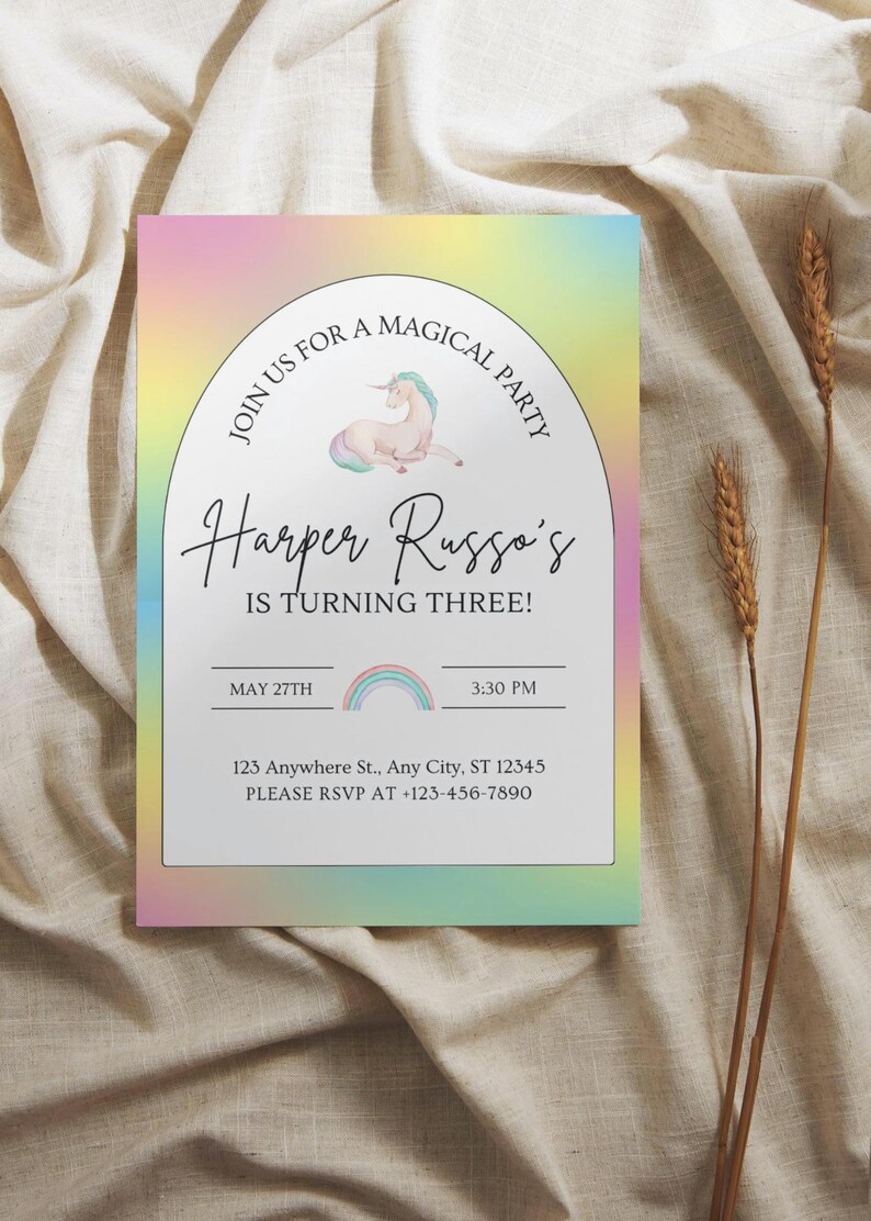 Editable Rainbow Unicorn Birthday Invitation | Magical Party Digital ...
