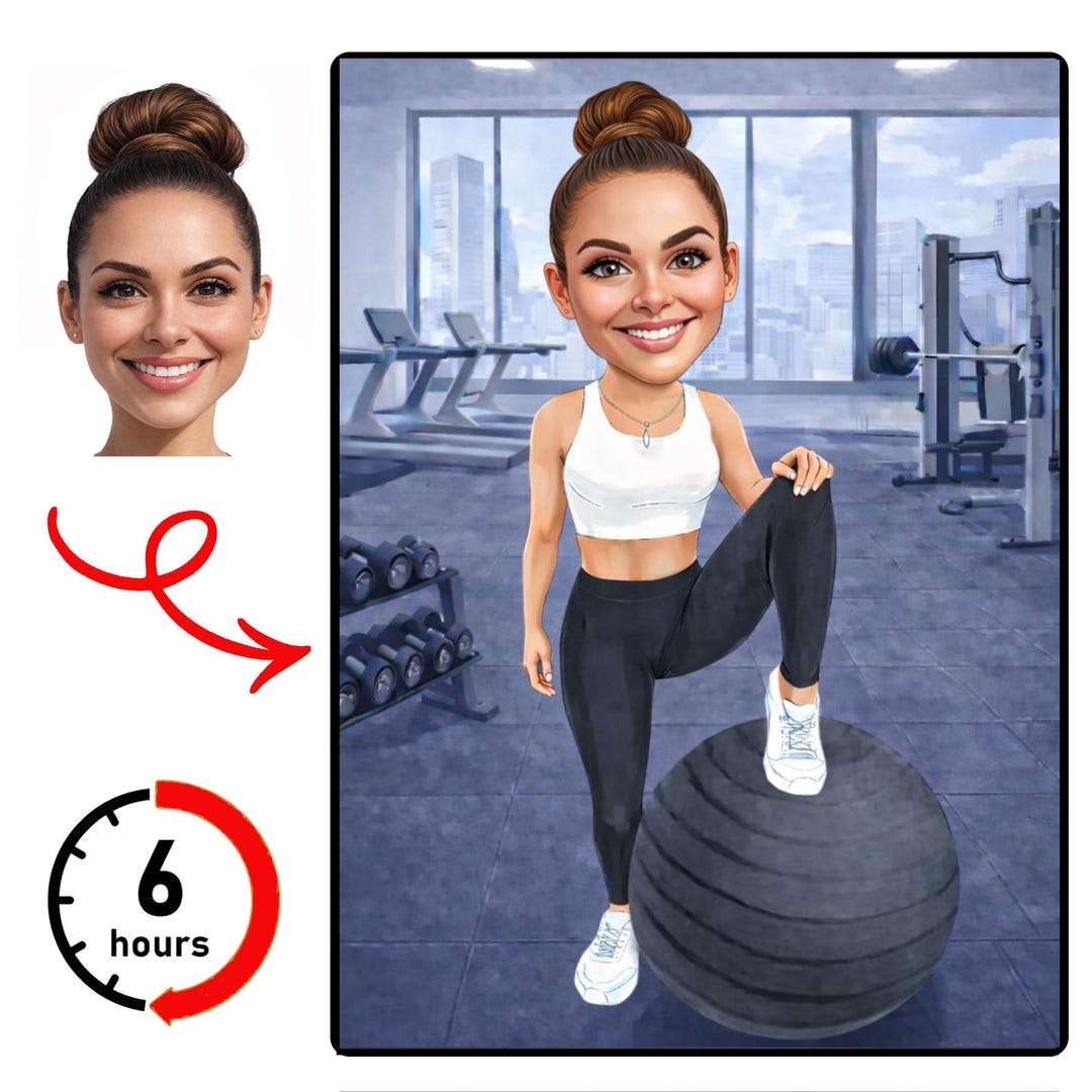 Custom Female Gym Trainer Caricature,cartoon Portrait From Photo , Gift ...