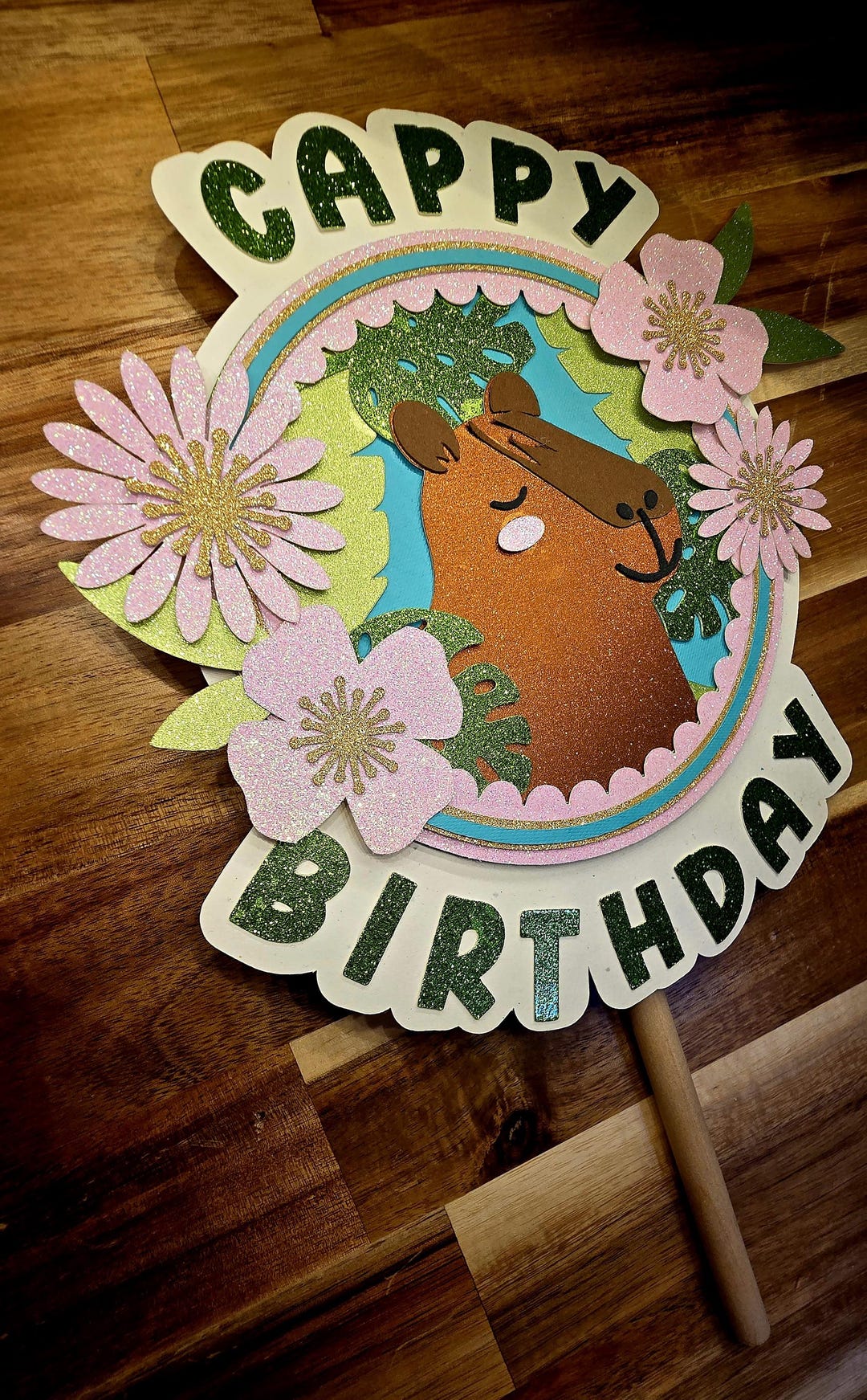 Capybara Birthday Cake Topper: Glitter Cardstock 'cappy Birthday' - Etsy