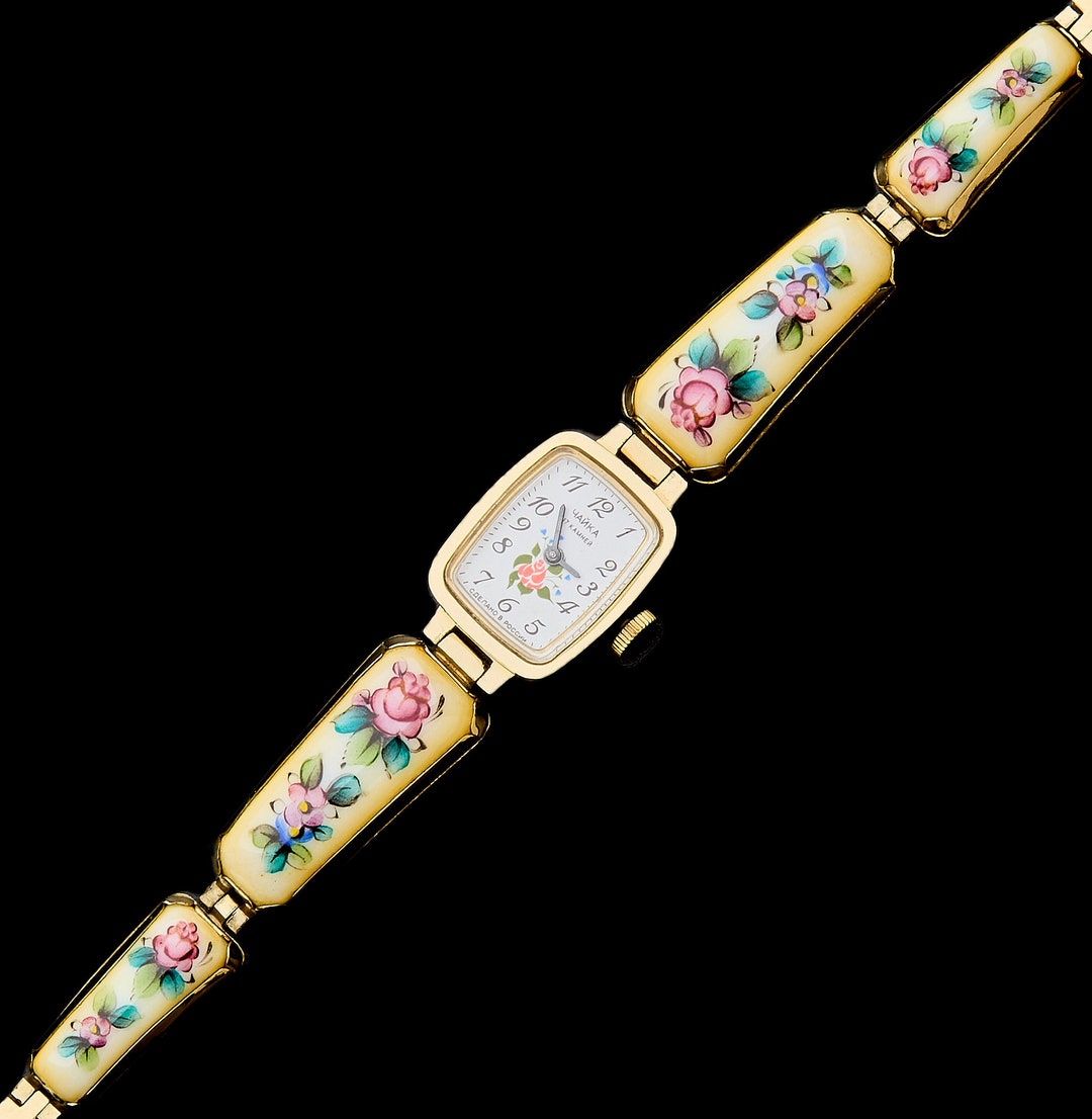 Vintage Women's Gold Plated Cocktail Watch. Small Clock, Enamel ...