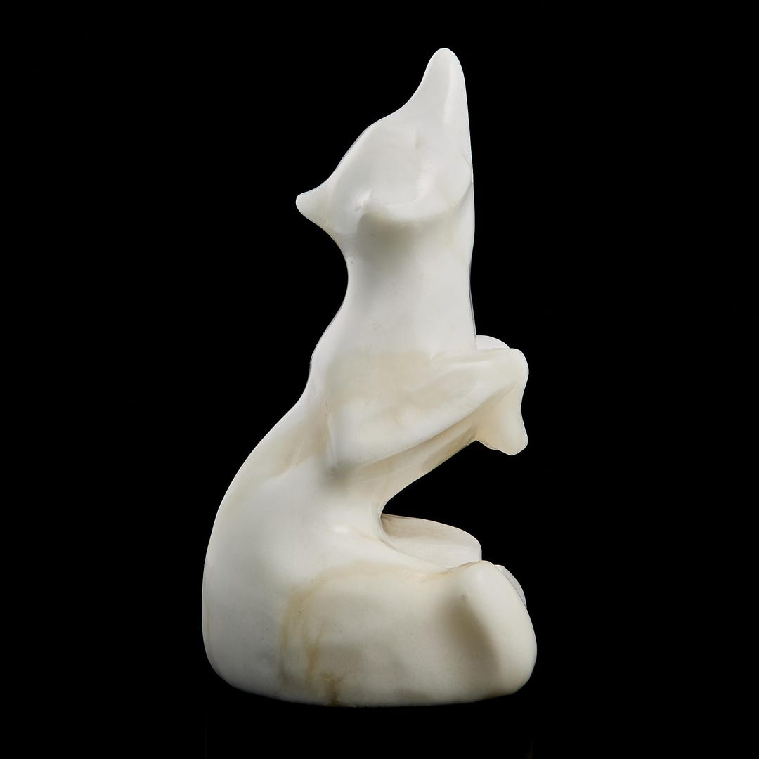 Inuit Marble Sculpture White Arctic Fox, Ancient Eskimo Stone Carving ...