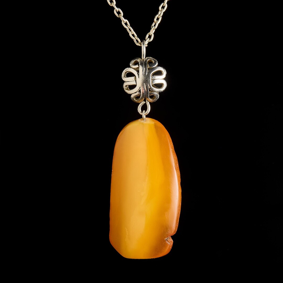 23g Large Amber Pendant Real Baltic White Amber Necklace Vintage Amber ...