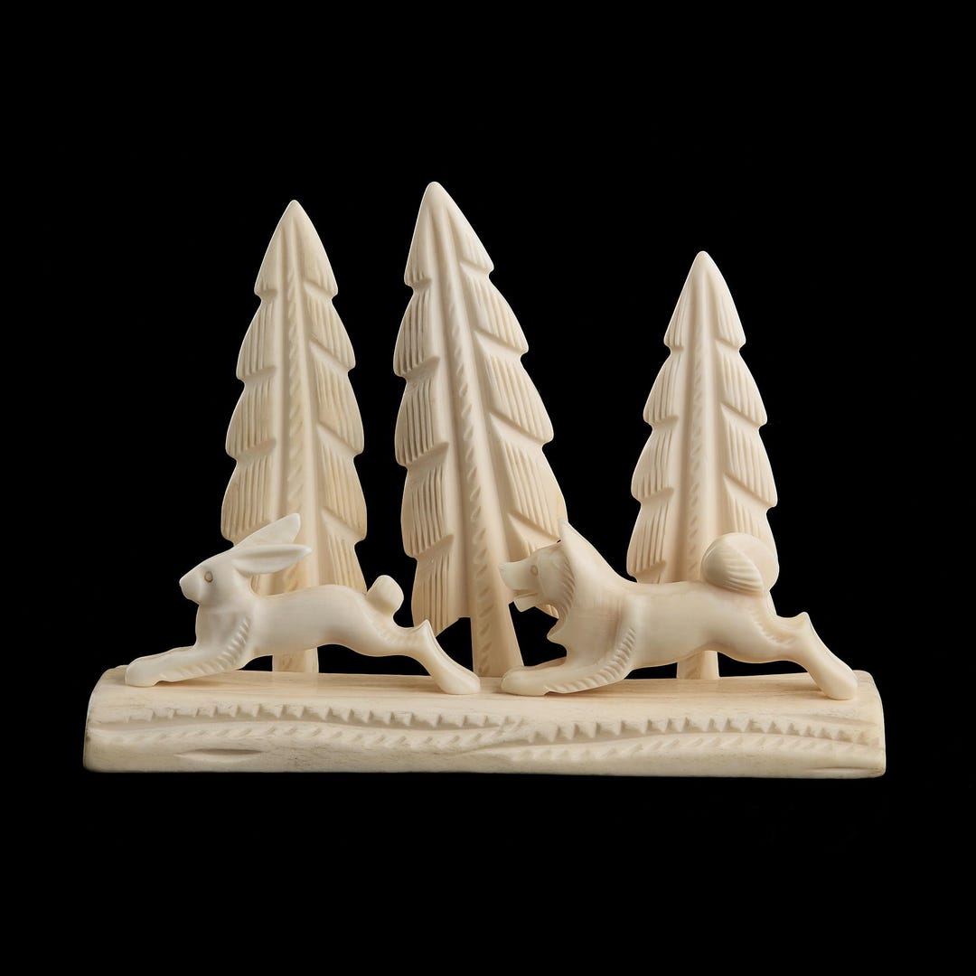 Carved Inuit Sculpture: Arctic Vintage Eskimo Scene, Authentic Inuit ...