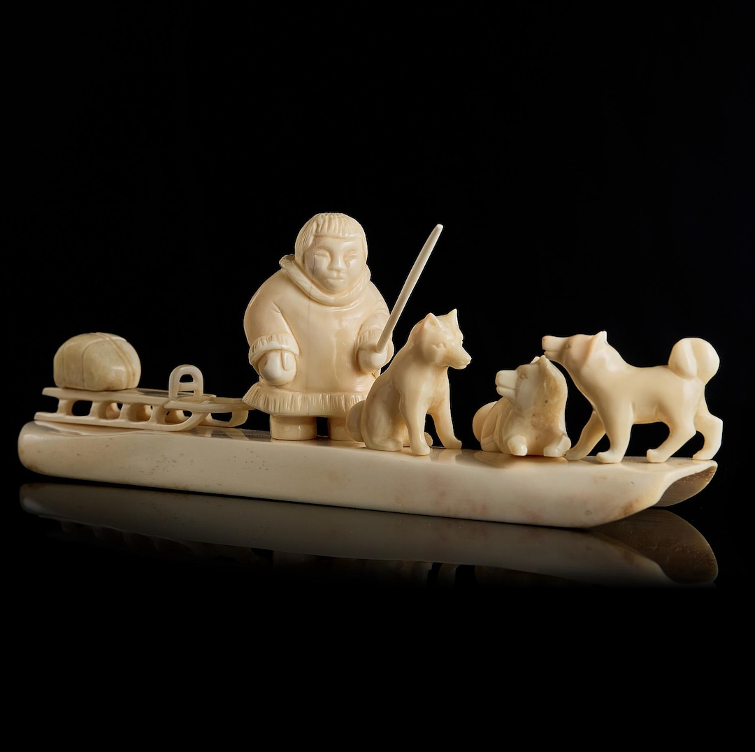 Vintage Inuit Yupik Eskimo Sculpture "eskimo With Dogs" - Yupik Art ...