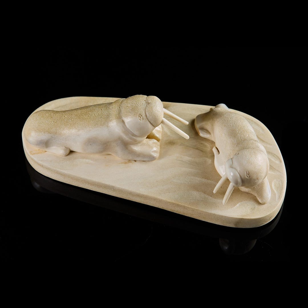 Carved Inuit Sculpture: Arctic Vintage Eskimo Scene, Authentic Inuit ...