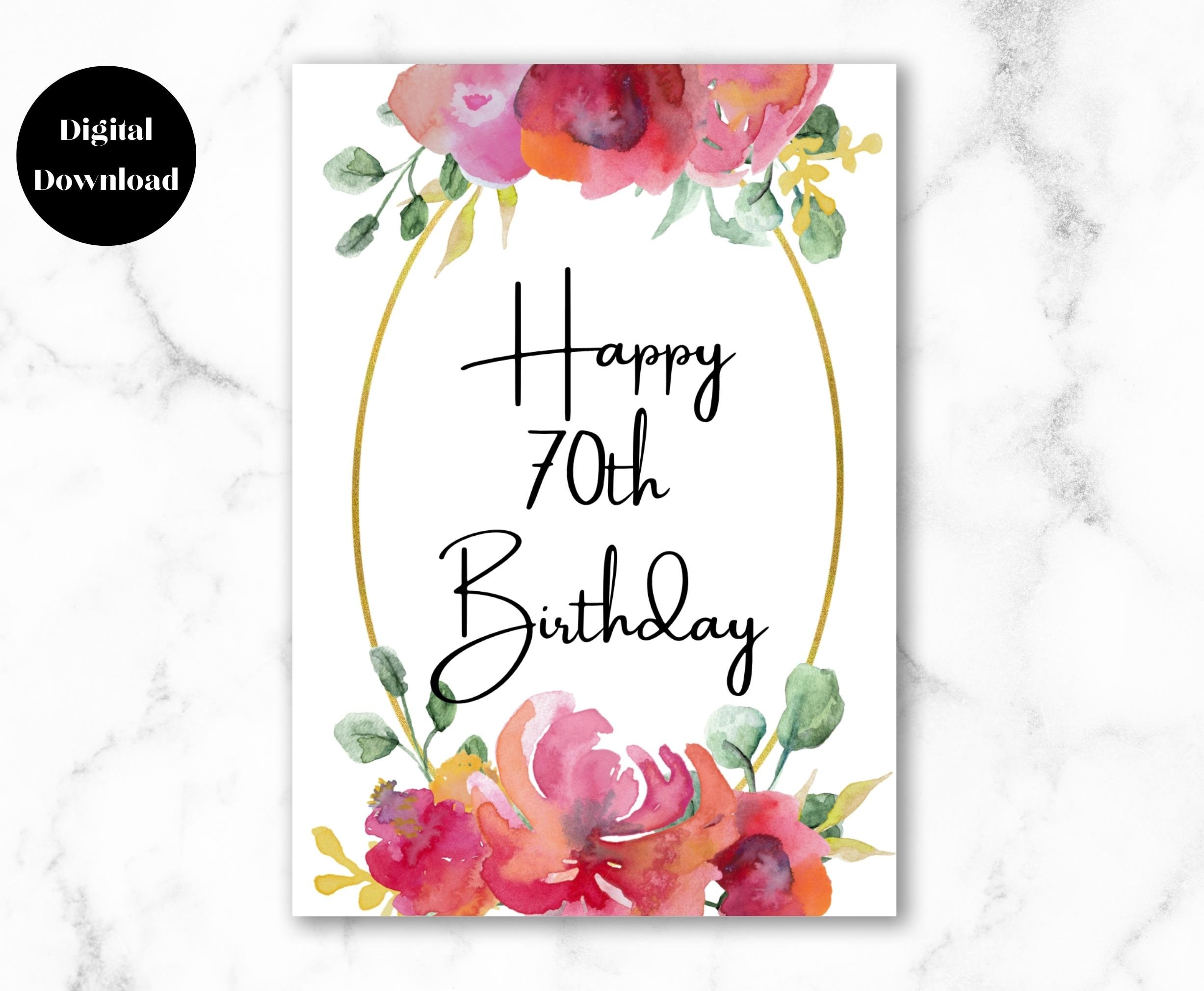 Printable 70th Birthday Card, Milestone Birthday Card, Seventy Birthday ...