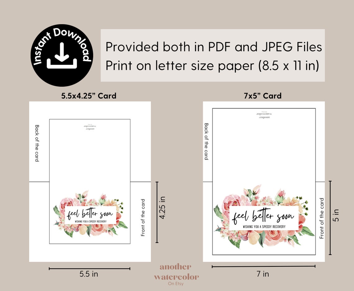 Printable Get Well Soon Card, Feel Better Soon Digital Download ...