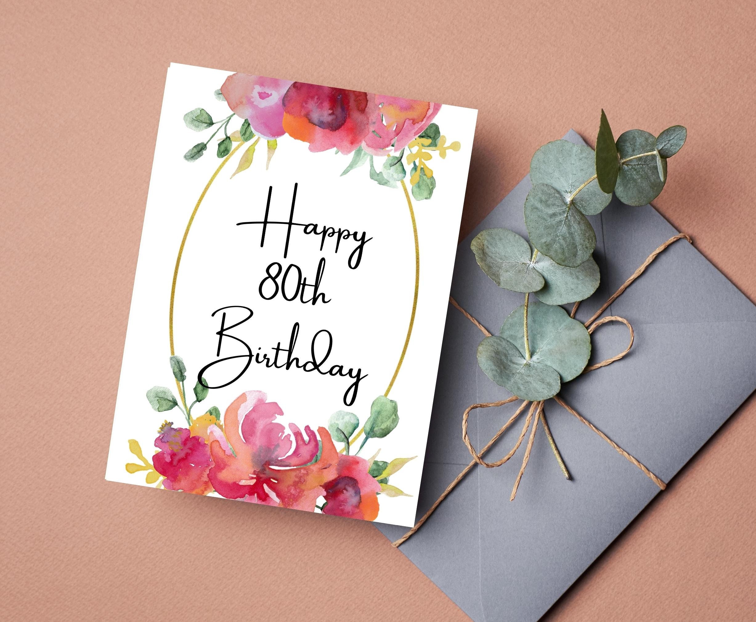 Printable Happy 80th Birthday Card, Eighty Birthday Simple Classic Card ...