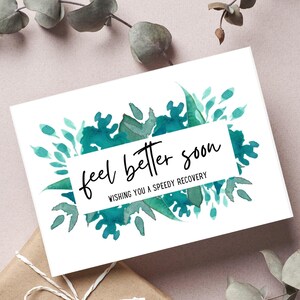 Printable Get Well Soon Card, Botanical Print Greenery Feel Better Soon ...