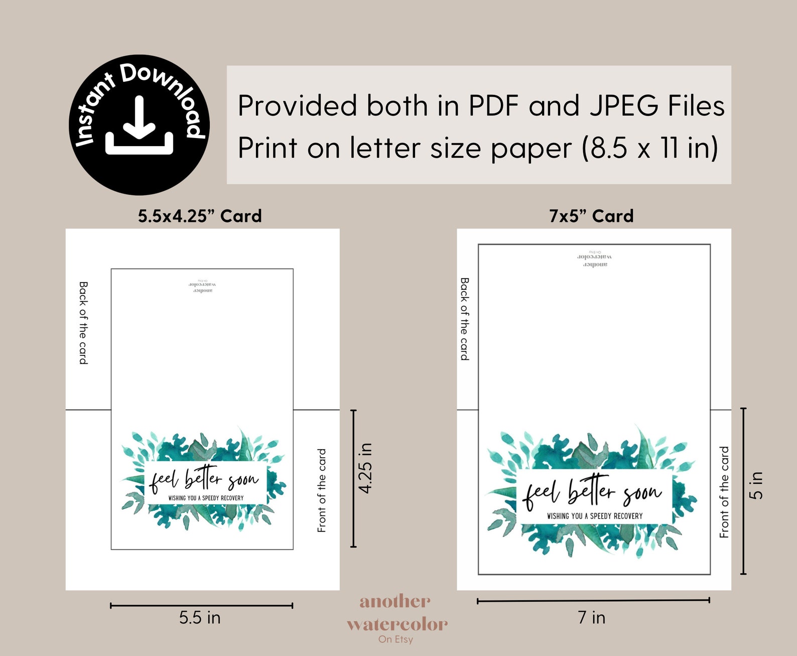 Printable Get Well Soon Card, Botanical Print Greenery Feel Better Soon ...
