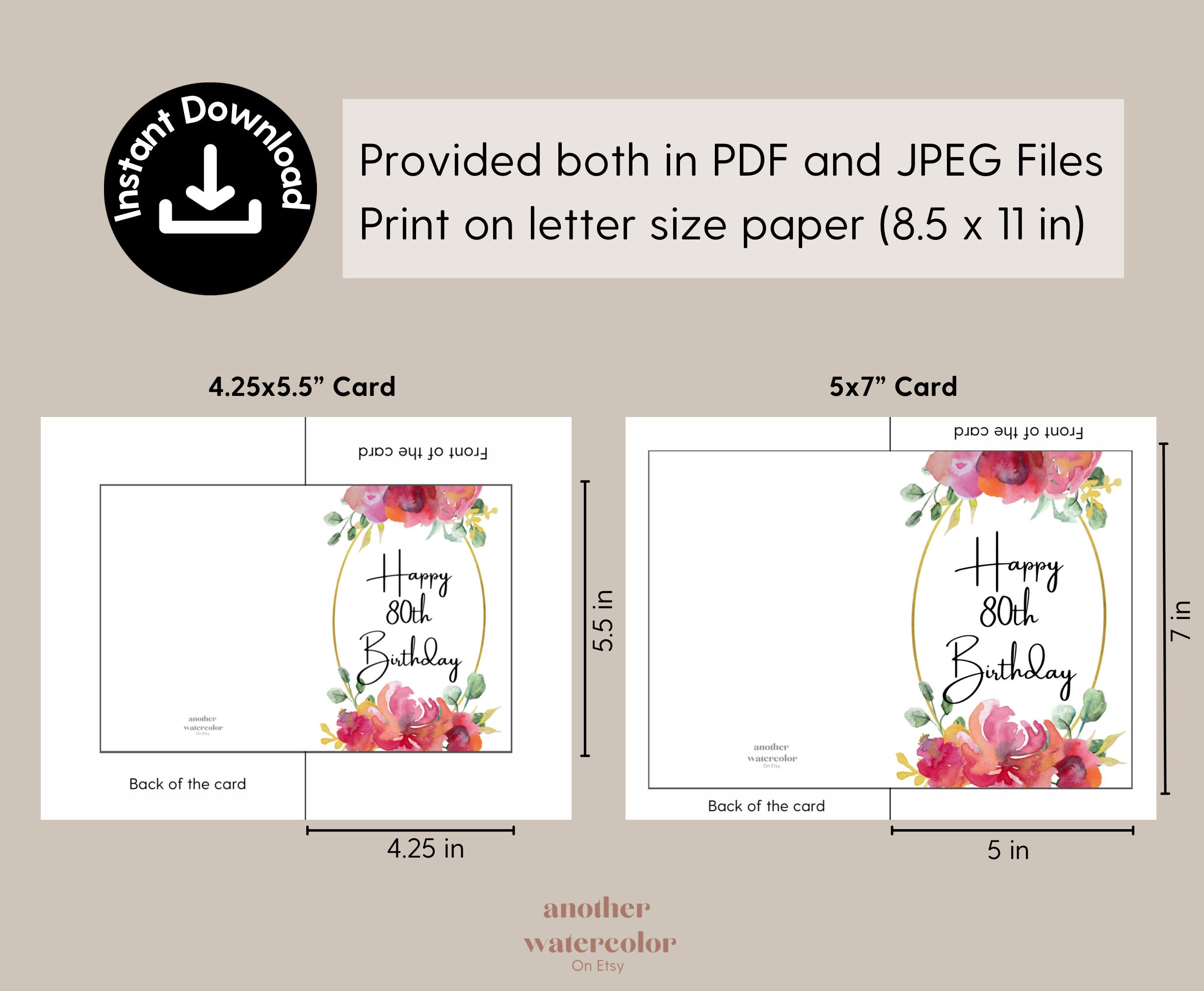 Printable Happy 80th Birthday Card, Eighty Birthday Simple Classic Card ...