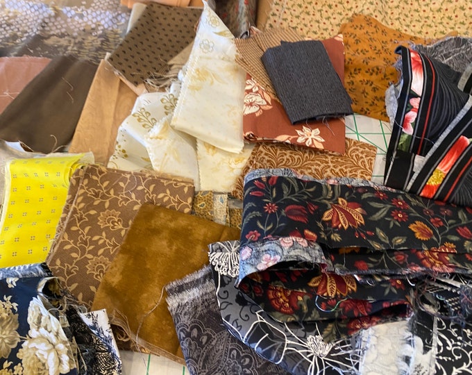 Fabric Scraps Random Sizes Quilting Sewing Floral Browns Blacks Multi ...