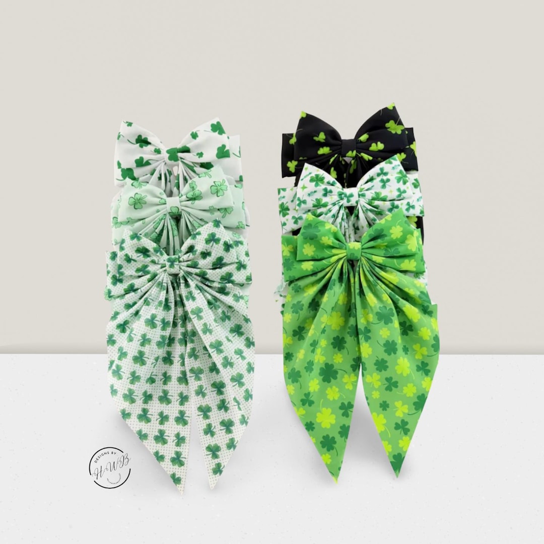 Lucky Hair Accessory, Shamrock Clover Clips, Handmade Spring Bows, St ...