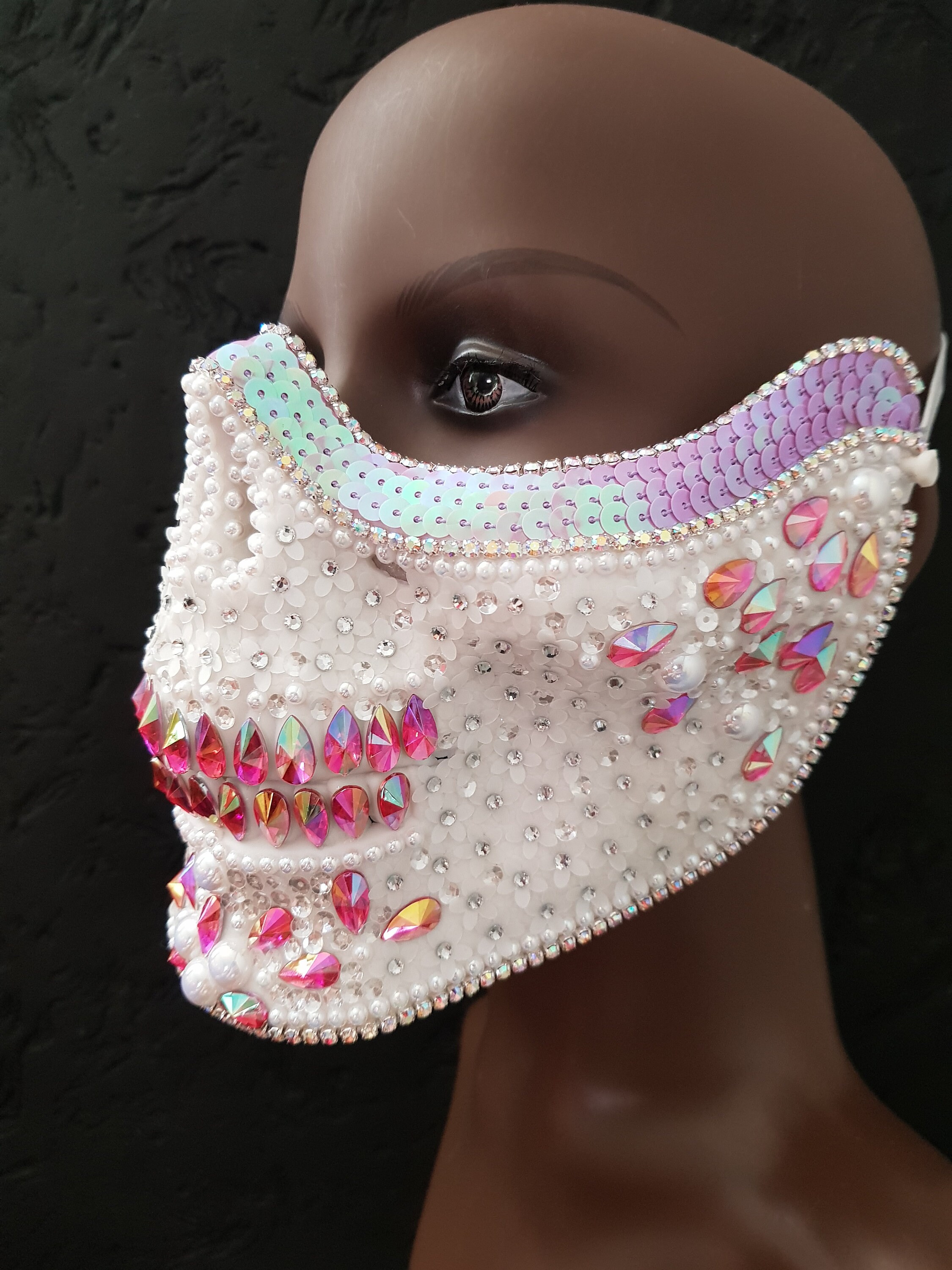 White Skull Mask: Face Mask Skull Mask Crystals Festival - Etsy