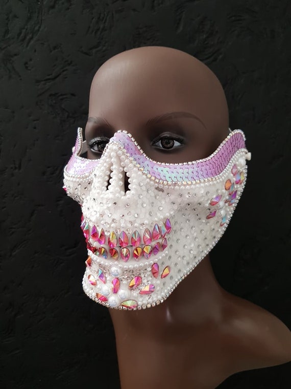 White Skull Mask: Face Mask Skull Mask Crystals Festival | Etsy