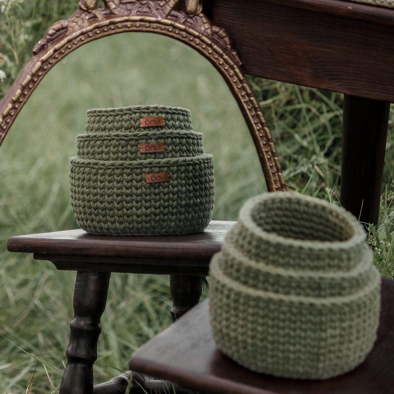 Set of cotton rope crochet round baskets 3 pc | Etsy