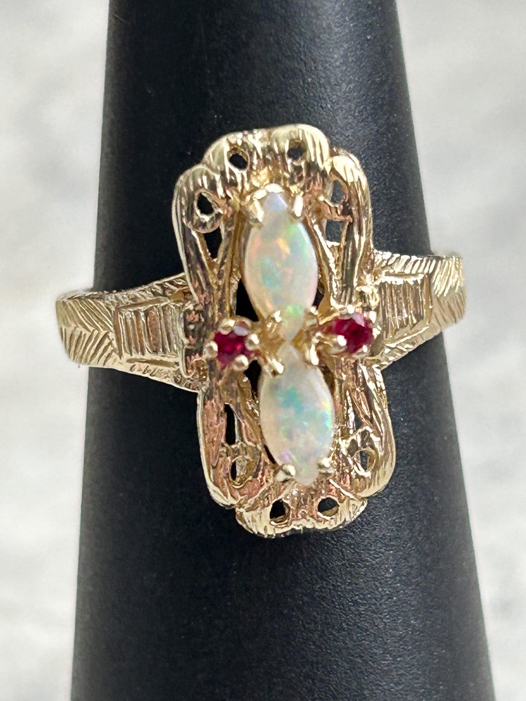 Vintage Genuine Australian Opal Gold Ring, Opal Ruby Vintage Ring ...
