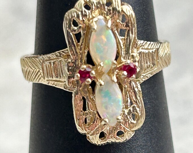 Vintage Genuine Australian Opal Gold Ring, Opal Ruby Vintage Ring ...
