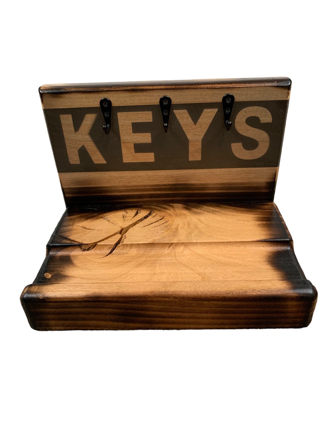 Wooden Wallet Key Phone Holder, Wood Table Shelf With Hooks, Masculine ...