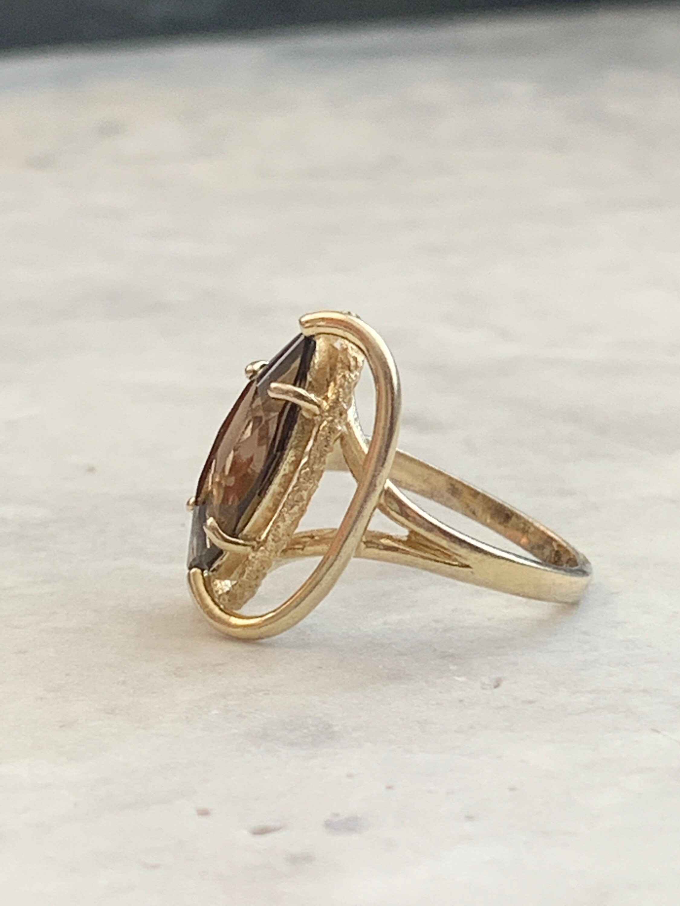Vintage Smoky Topaz Gold Ring Marquise Stone Gold Plated - Etsy
