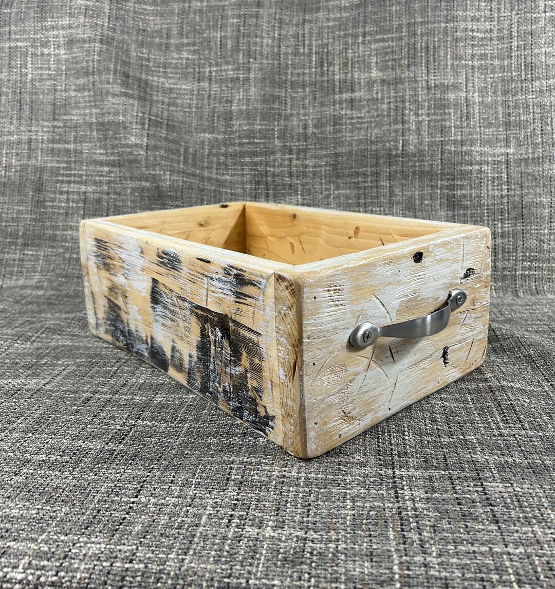 Rustic Solid Pine Wood Box With Handles, Distressed Pine Wood Box With ...