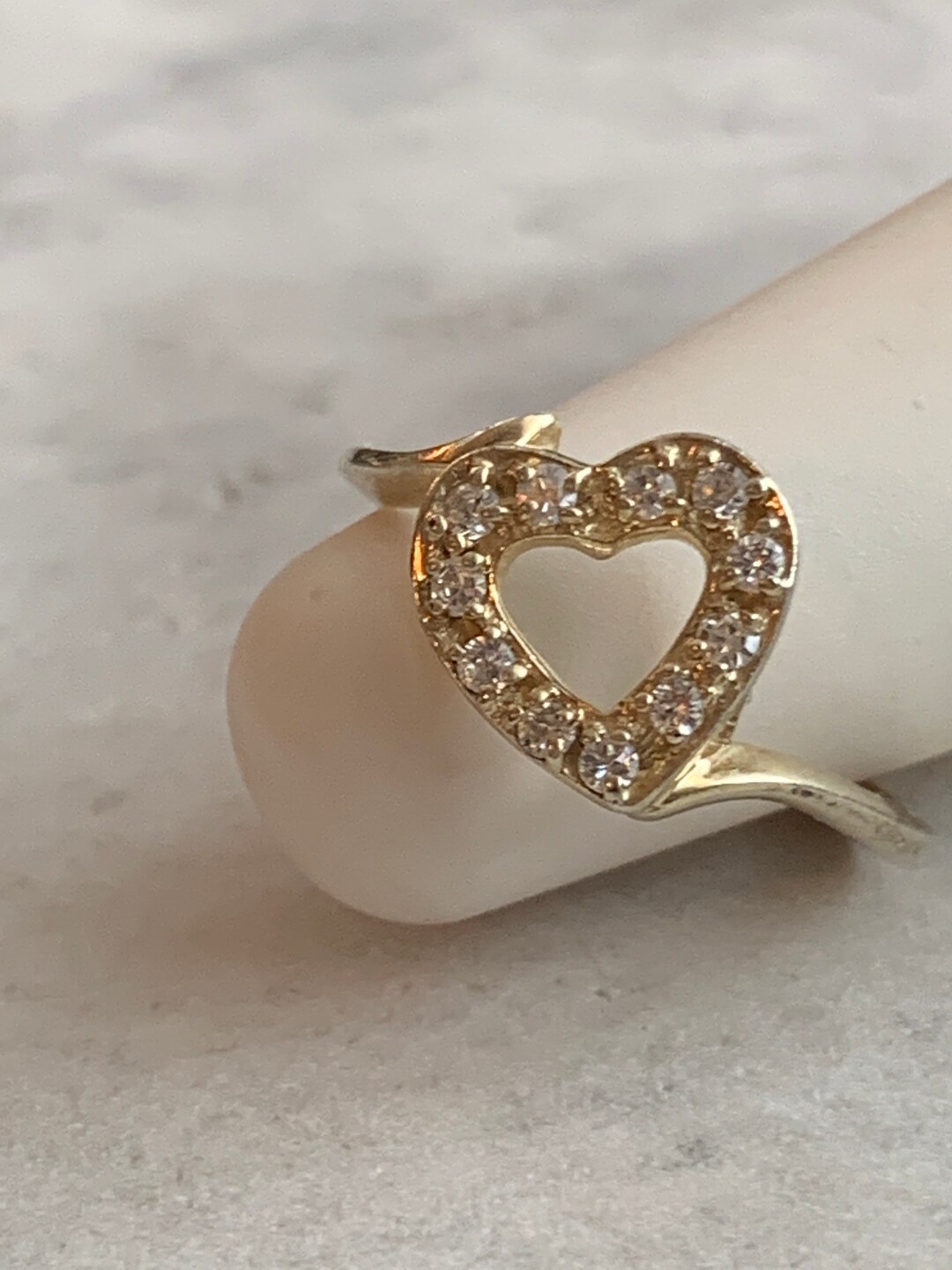 Vintage Heart Shaped CZ Ring, Multi CZ Stones Ring, Gold Plated Pure ...