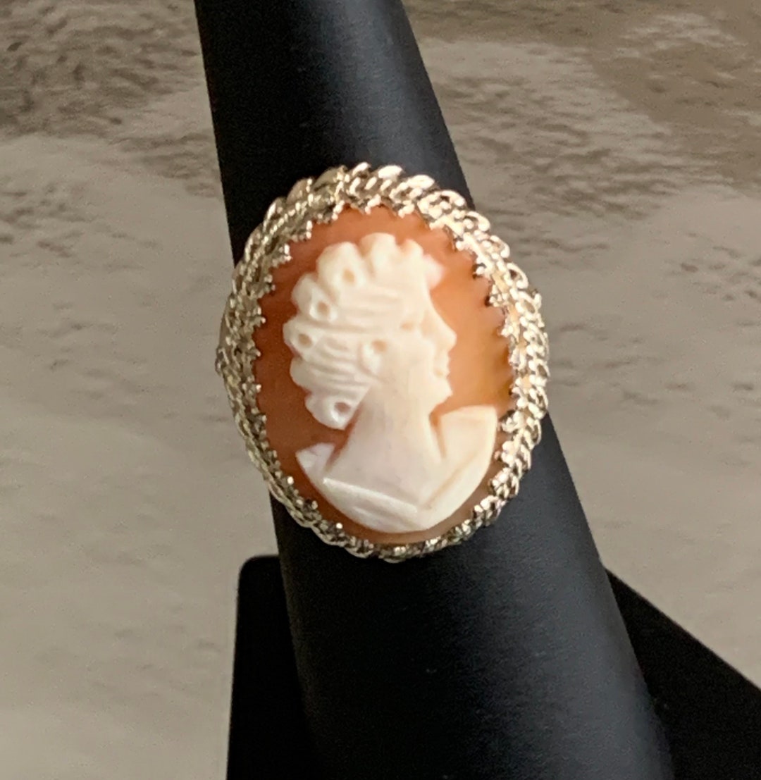 Vintage Genuine Cameo Ring, Large Cameo Shell, Gold Plated Pure Silver ...