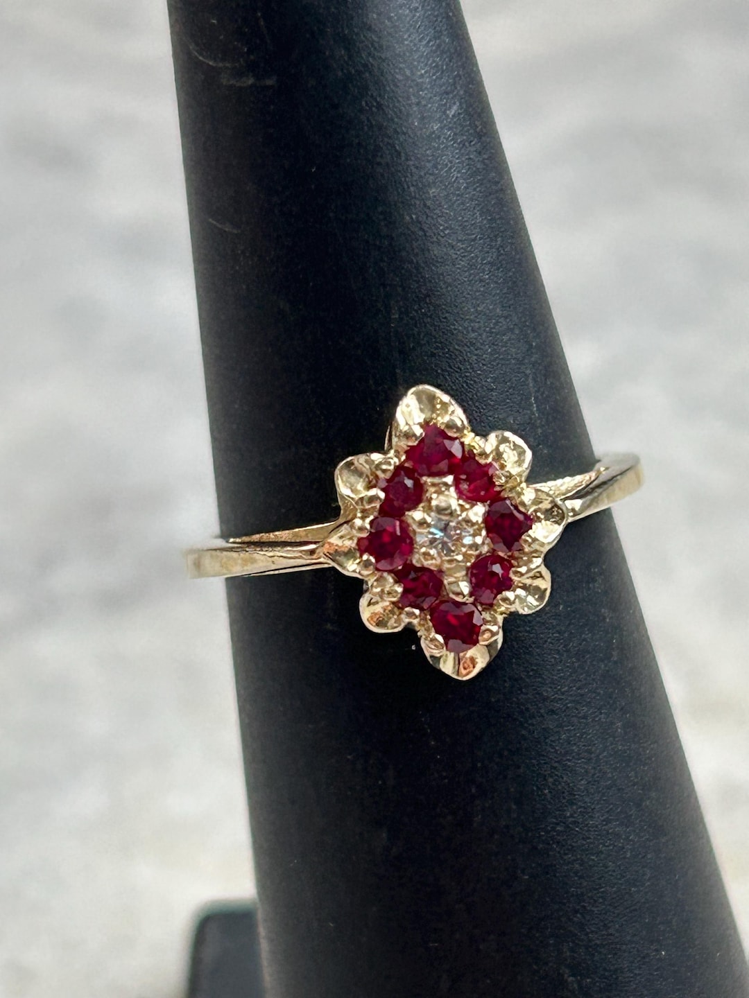 Vintage Ruby CZ Gold Ring, Simulated Rubies CZ Ring, 1970s Ruby CZ Ring ...