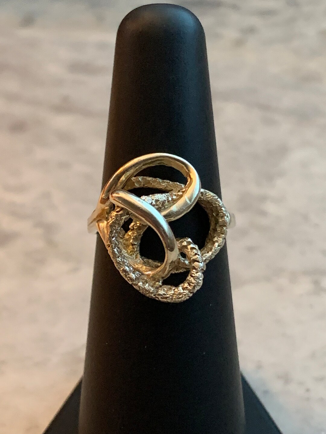 Vintage Freeform Rope Band Setting Ring, Vintage Gold Plated Freeform ...